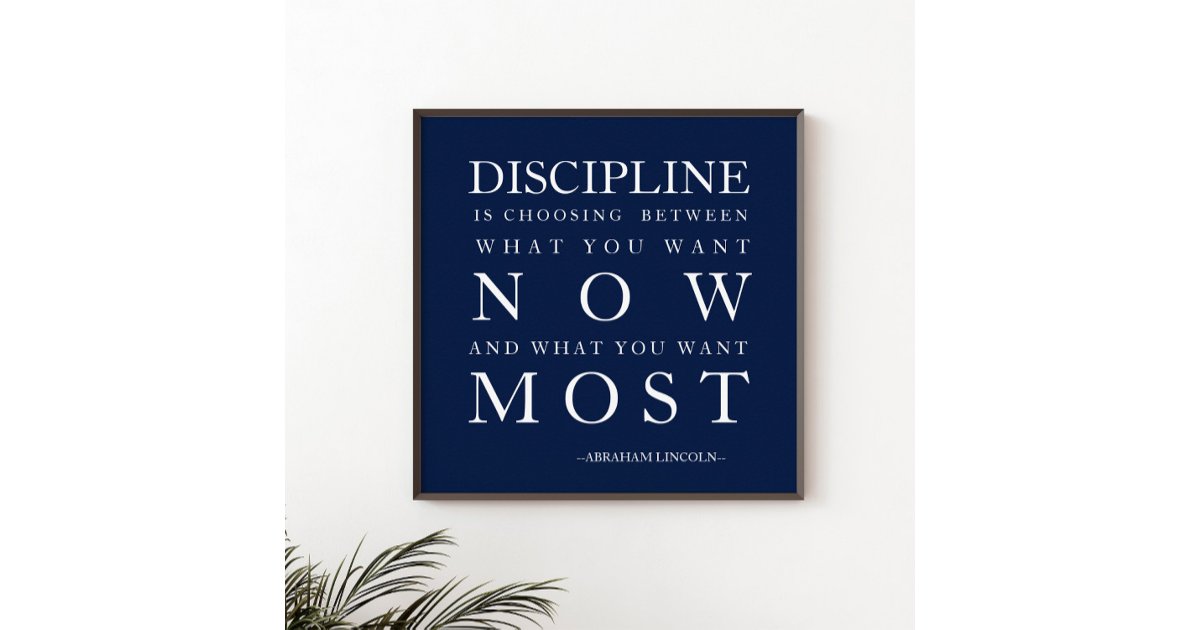Motivation Discipline Navy Blue White Poster | Zazzle