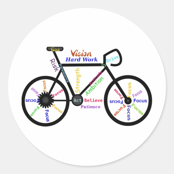 Motivational Bike, Cycle, Biking, Sport Words Classic Round Sticker ...