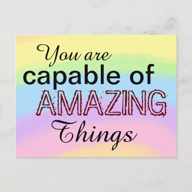 Motivational Capable of Amazing Things Rainbow Postcard | Zazzle