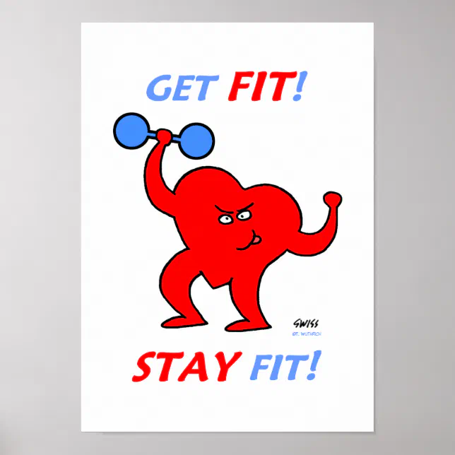 Motivational Heart Fitness Cartoon Gym Poster | Zazzle