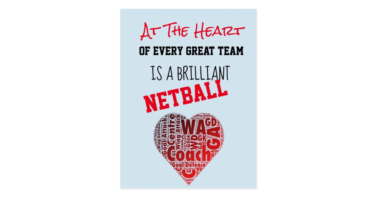 Motivational Heart Netball Coach Quote Postcard | Zazzle.com