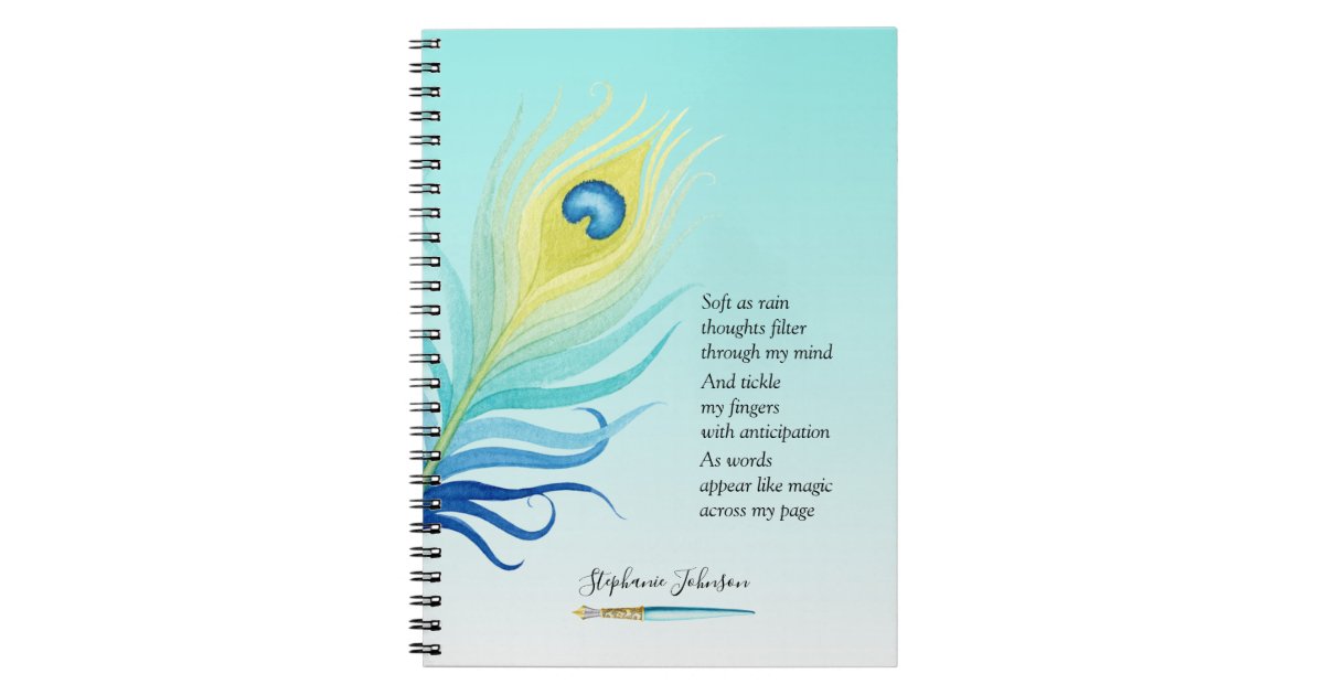 Motivational Poem for Writers Peacock Quill Pen Notebook | Zazzle