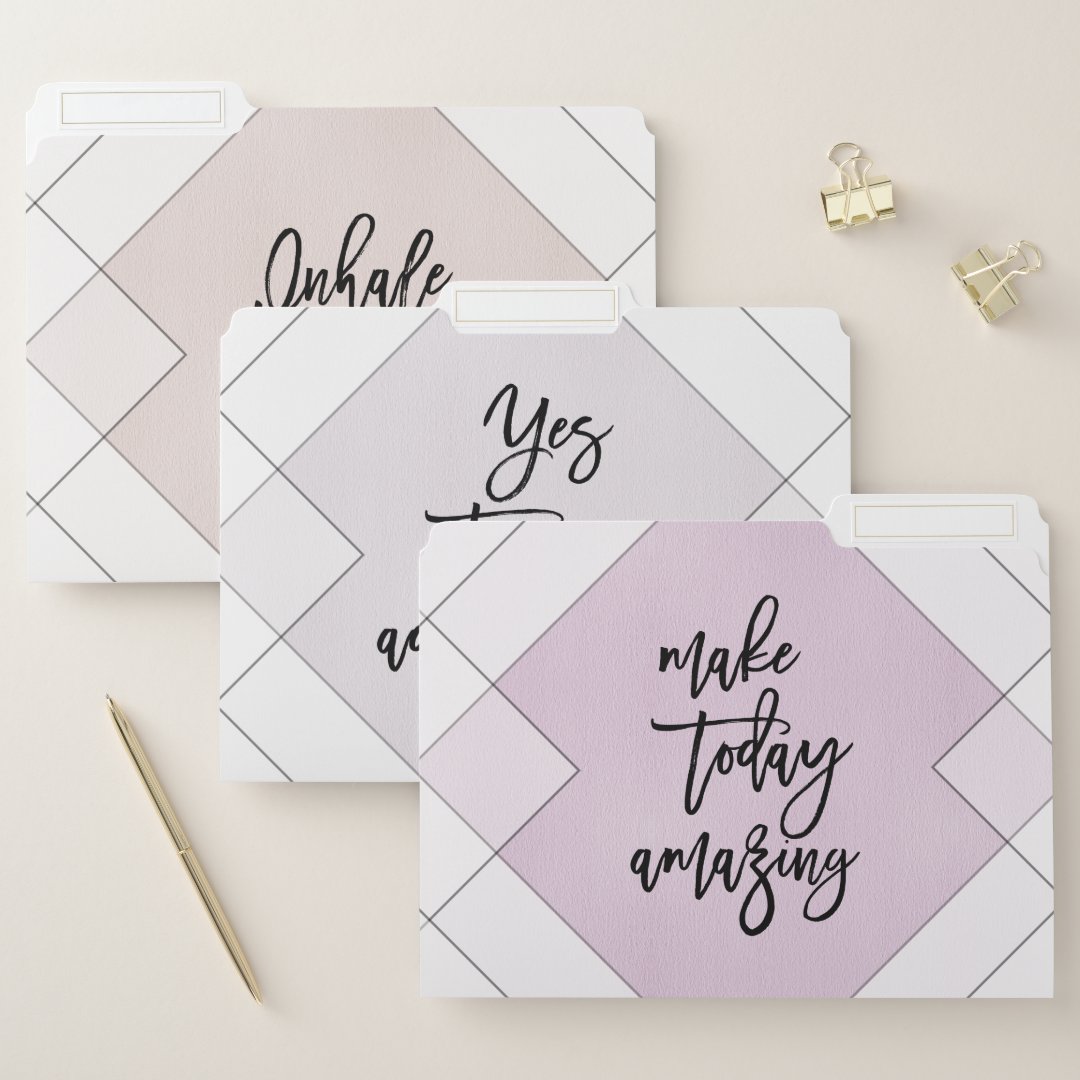 Motivational Positive Script Black Quote Trio Set File Folder | Zazzle