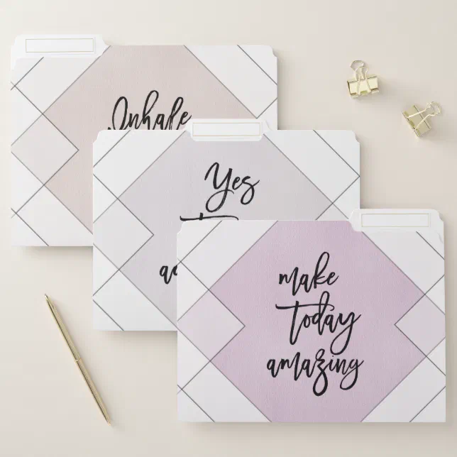 Motivational Positive Script Black Quote Trio Set File Folder | Zazzle