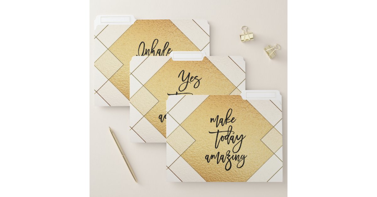 Motivational Positive Script GOLD Quote Trio Set File Folder | Zazzle