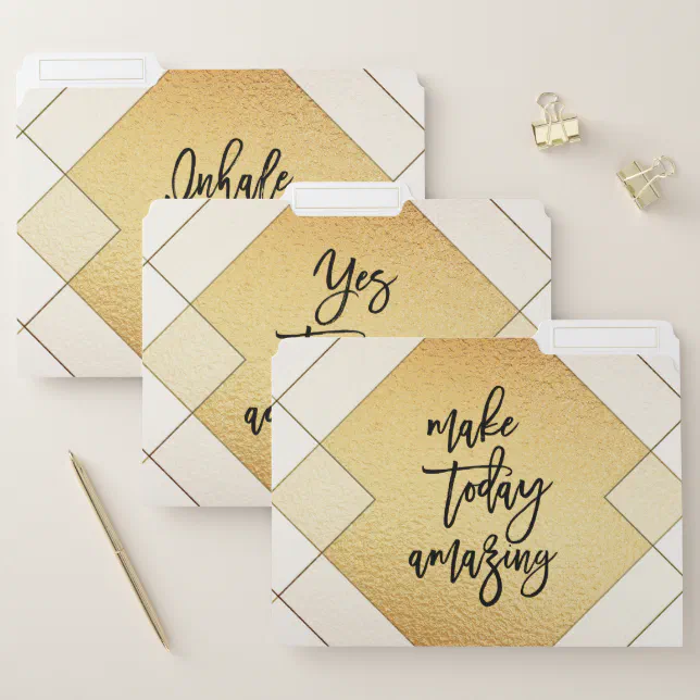 Motivational Positive Script GOLD Quote Trio Set File Folder | Zazzle