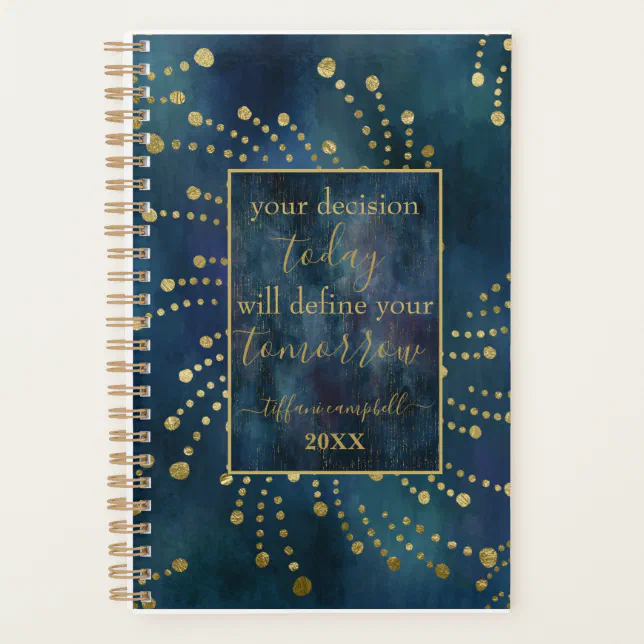 Motivational Quote Blue and Gold Planner | Zazzle
