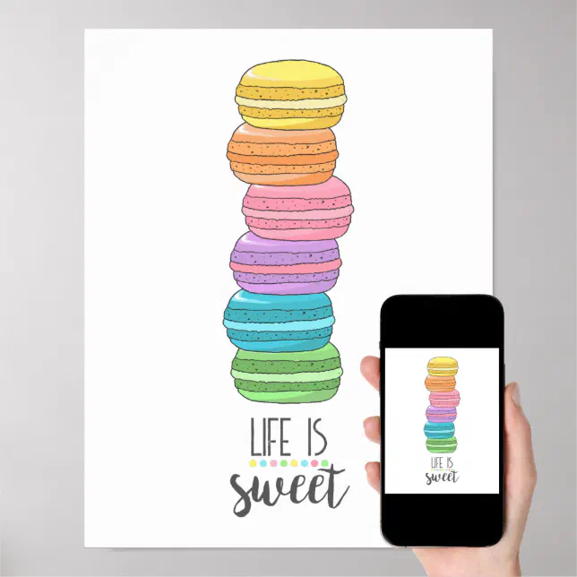 Motivational Quote Life is Sweet Macarons Kitchen Poster | Zazzle