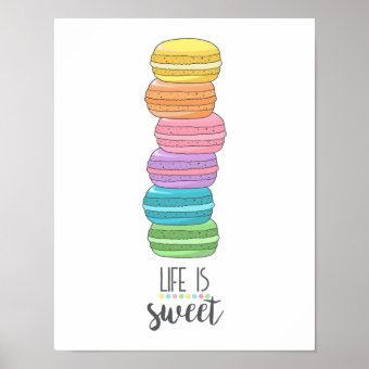Motivational Quote Life is Sweet Macarons Kitchen Poster | Zazzle