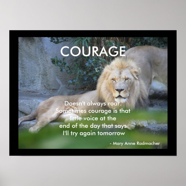 Motivational Quote Lion Hearted Courage Poster | Zazzle