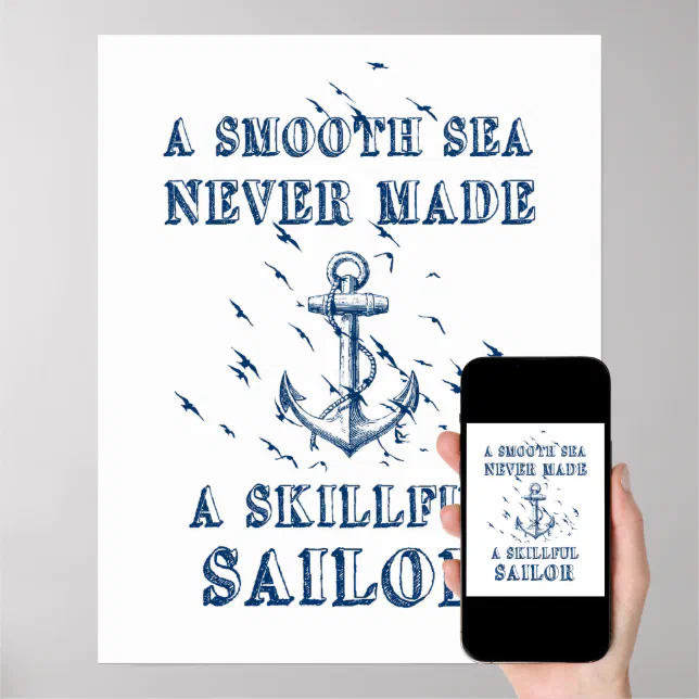 Motivational quote poster Nautical anchor blue | Zazzle