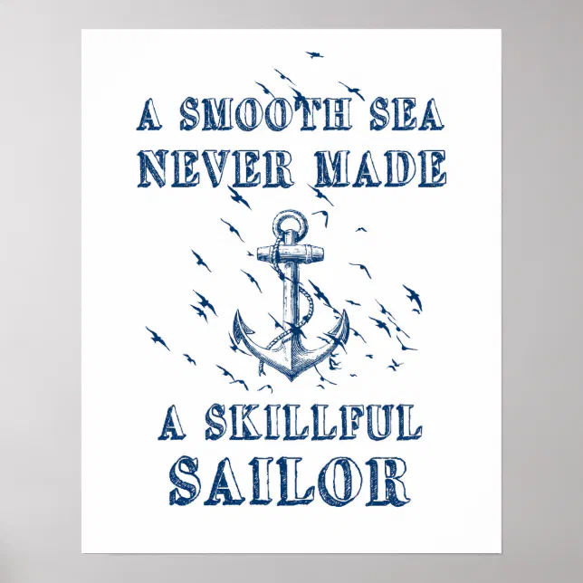 Motivational quote poster Nautical anchor blue | Zazzle