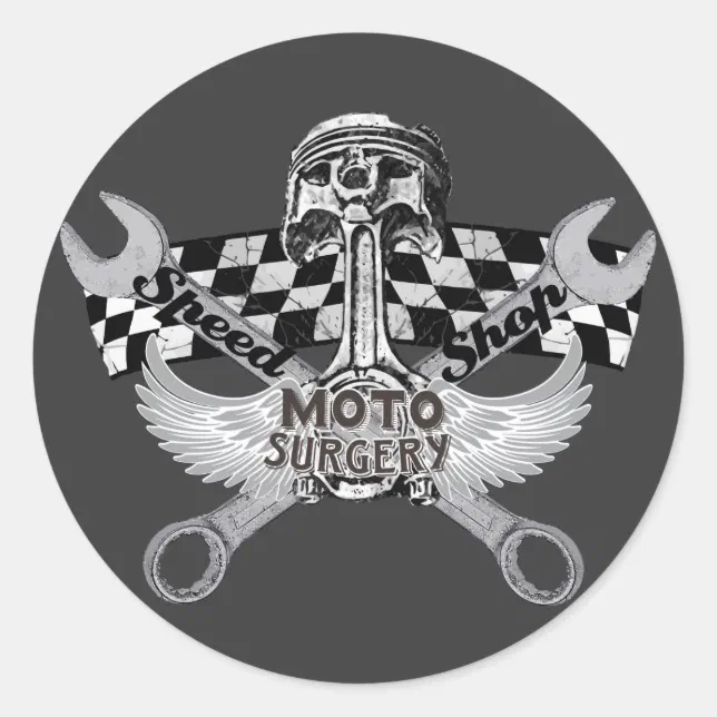 Moto speed shop classic round sticker | Zazzle