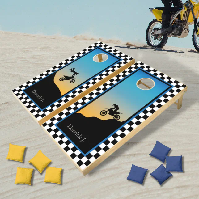 Motocross Checkered Cornhole Set | Zazzle