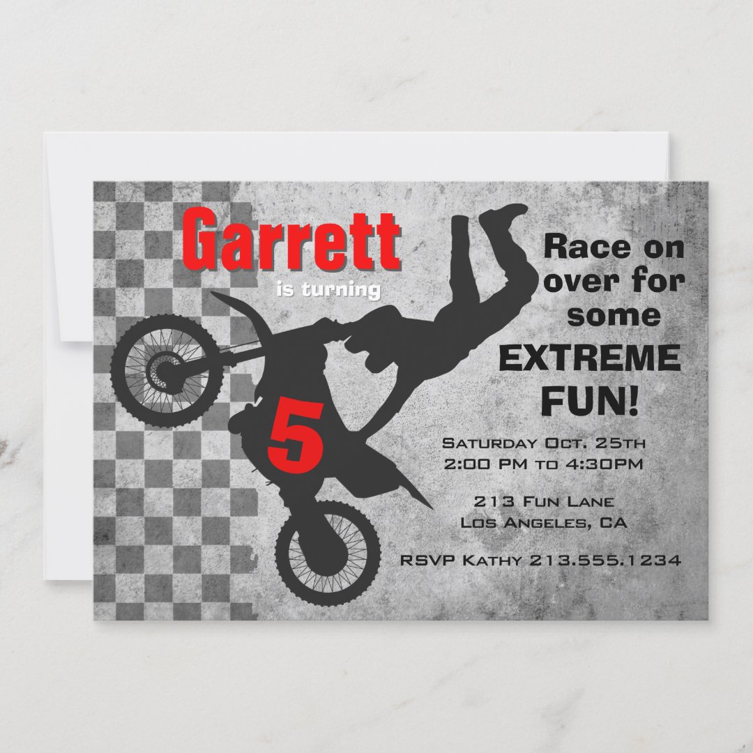 Motocross Dirt Bike Birthday Party Invitation | Zazzle