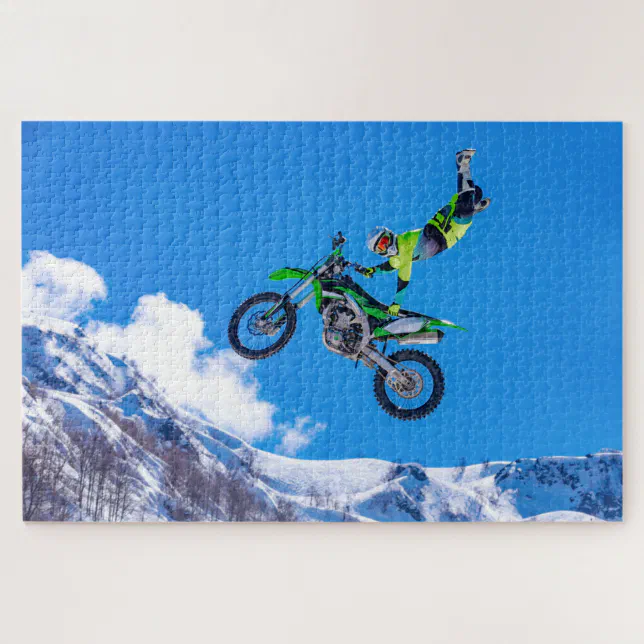 Motocross Dirt Bike Jump Mountains Extreme Sports Jigsaw Puzzle | Zazzle