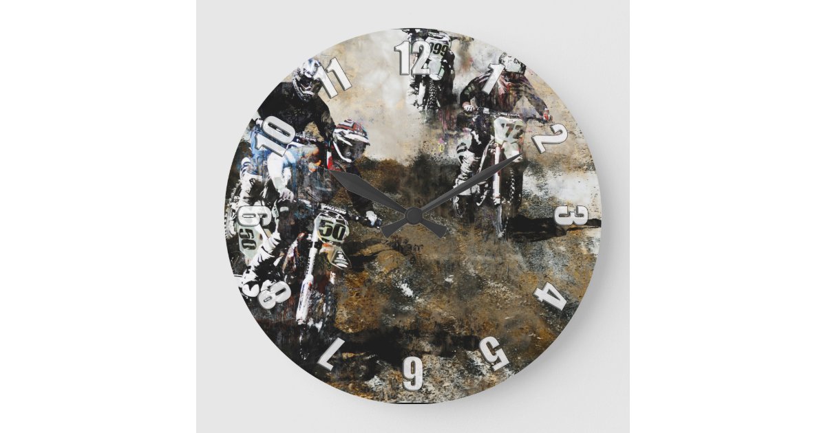 Motocross Dirt-Bike Racing Large Clock | Zazzle