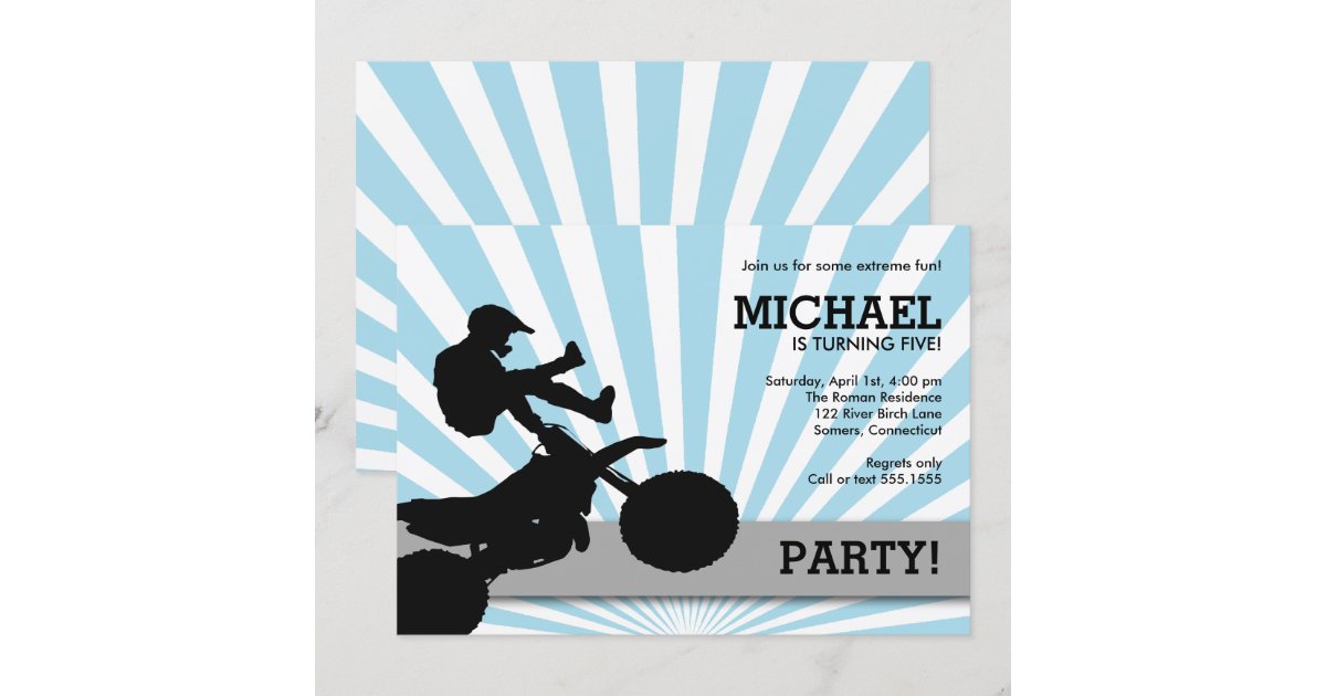 Motocross Dirtbike Invitation, Blue Invitation | Zazzle