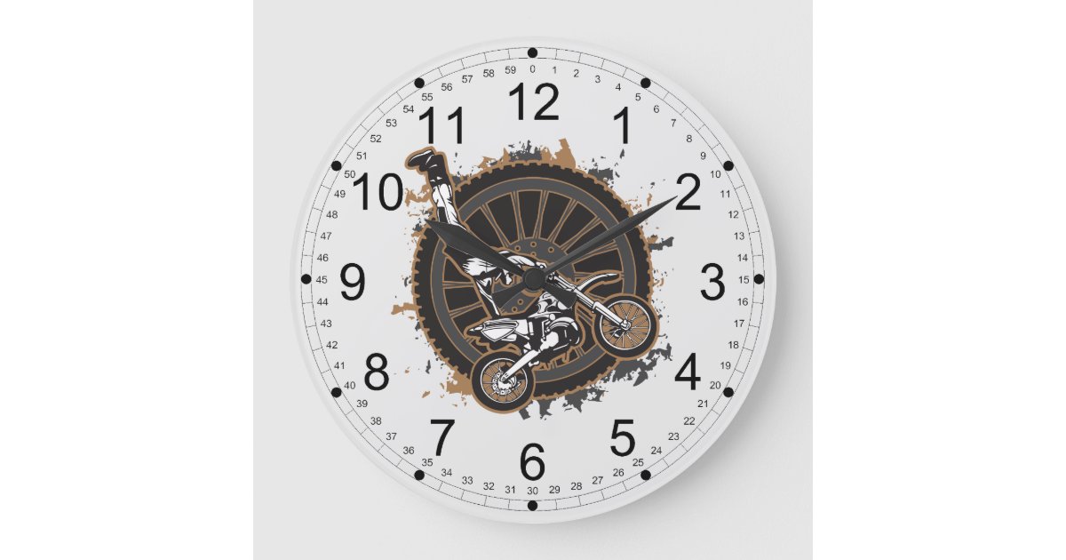 Motocross Stunt Large Clock | Zazzle