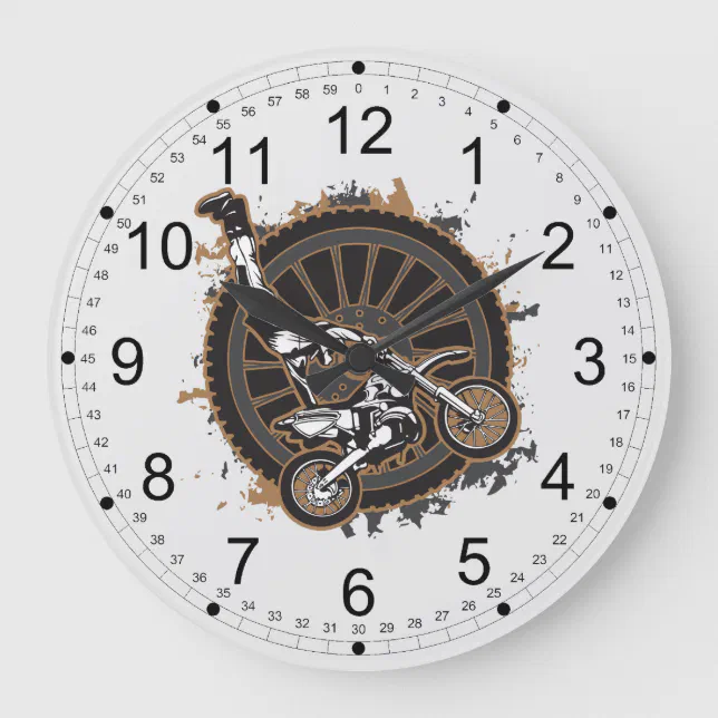 Motocross Stunt Large Clock | Zazzle