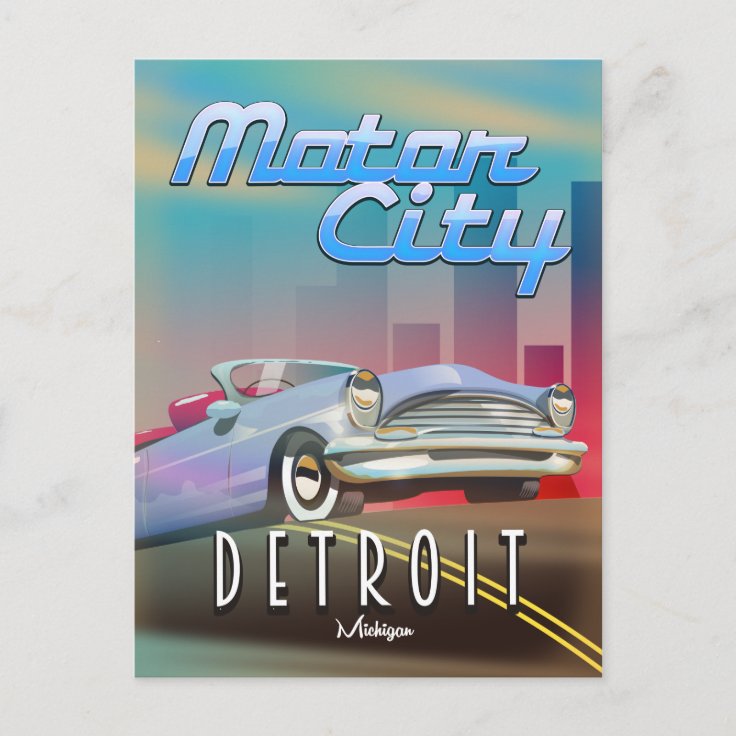 Motor City Detroit Michigan travel poster. Postcard | Zazzle