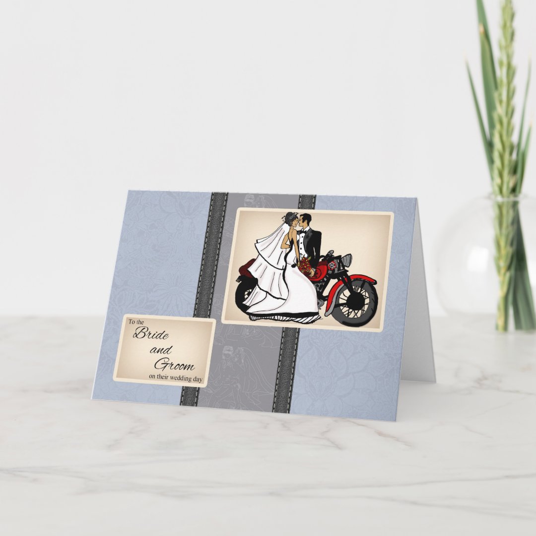 Motorbike Bride And Groom Congratulations Card | Zazzle