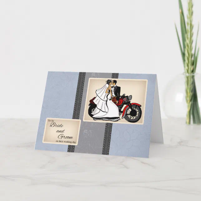 Motorbike Bride And Groom Congratulations Card | Zazzle