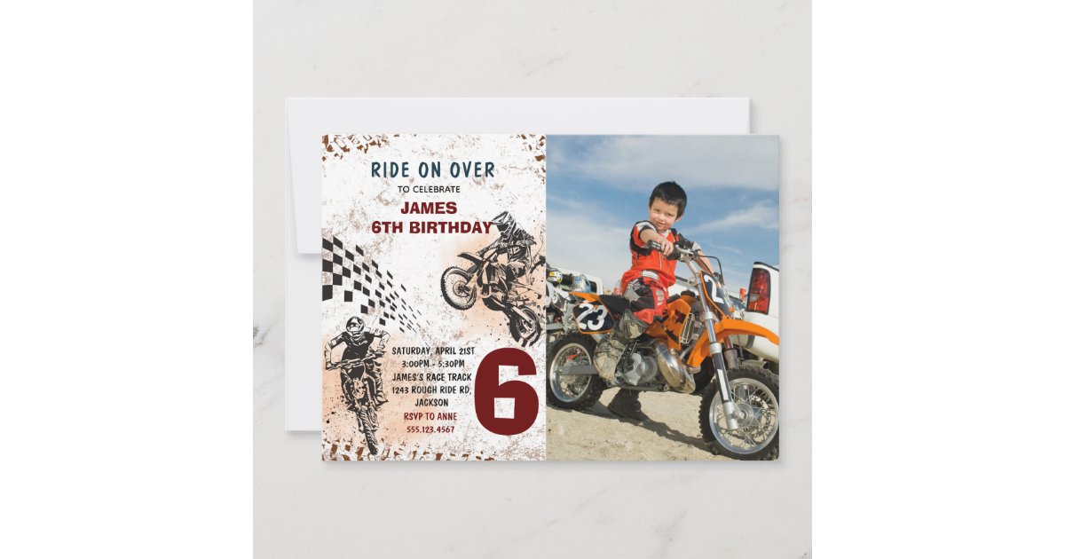 Motorbike Dirt Bike Photo Birthday Invitation | Zazzle