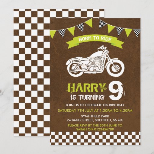 Motorbike themed birthday party invitation | Zazzle