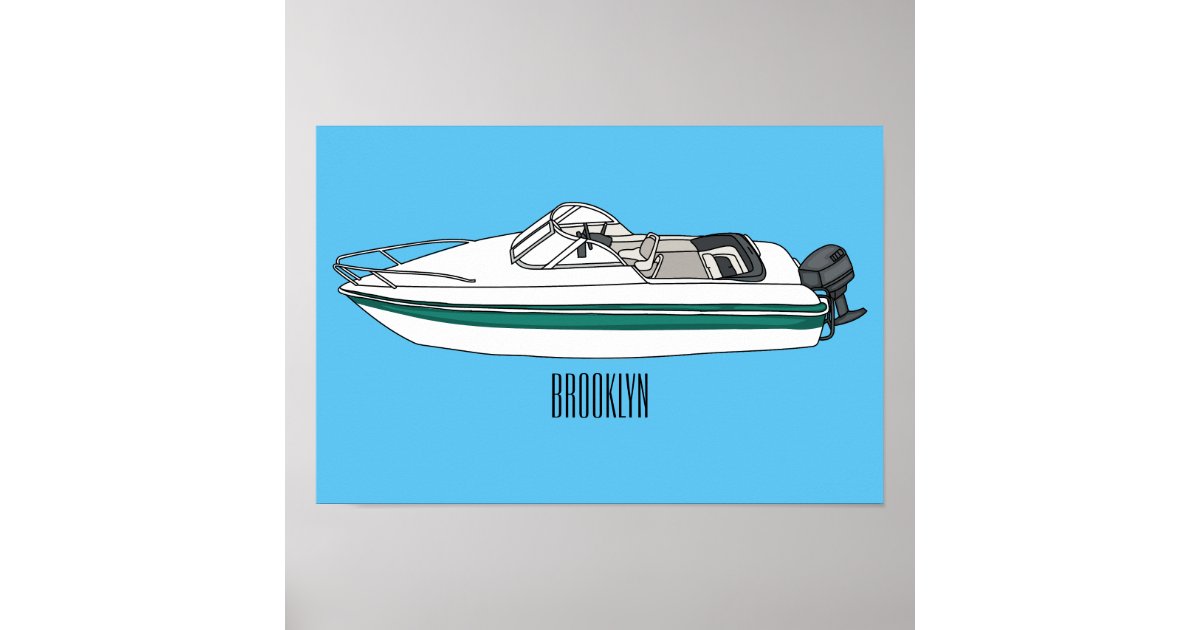 Motorboat cartoon illustration poster | Zazzle