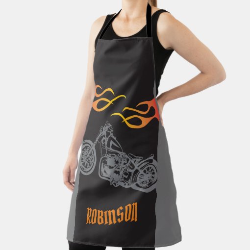 Motorcycle and Biker Flames Apron | Zazzle