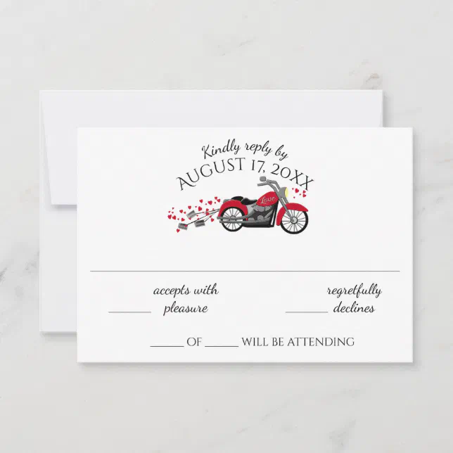 Motorcycle and Hearts Wedding Response Card | Zazzle