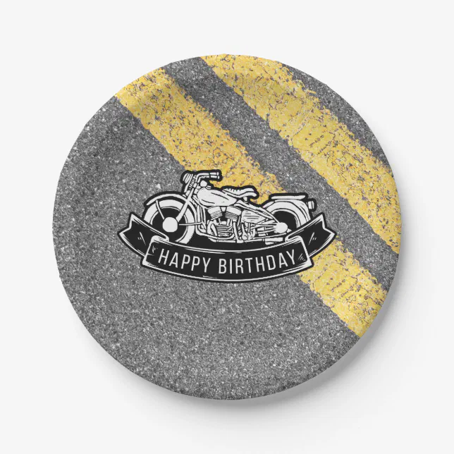 Motorcycle Biker Happy Birthday Party Serving Paper Plates | Zazzle