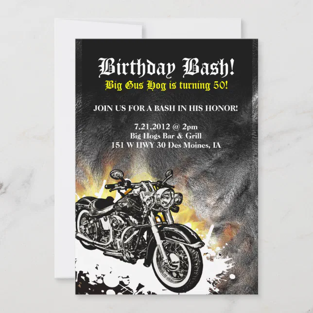 Motorcycle Biker Road Birthday Bash Invitation | Zazzle