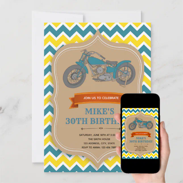 Motorcycle Birthday Invitation card | Zazzle