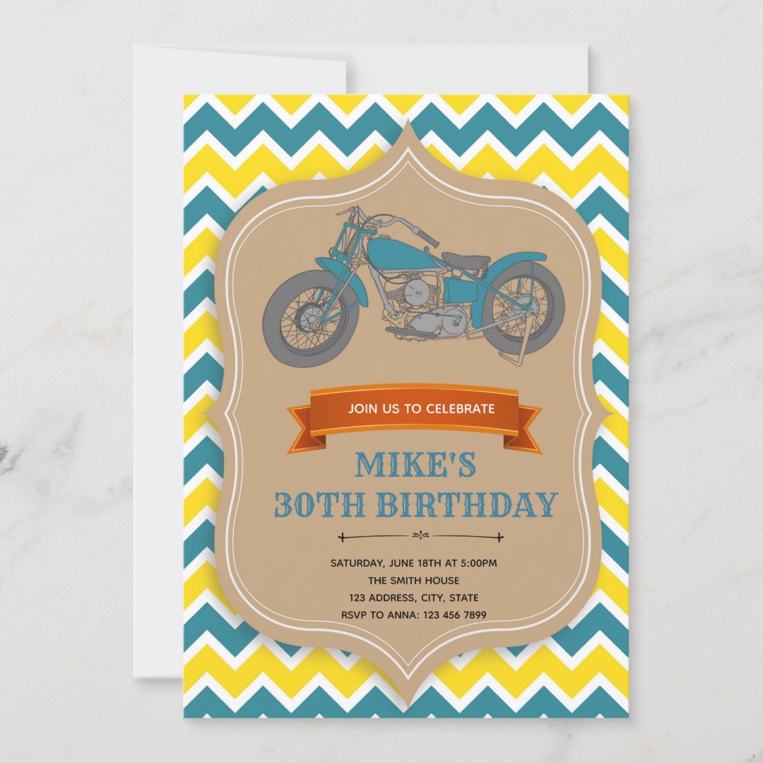 Motorcycle Birthday Invitation card | Zazzle