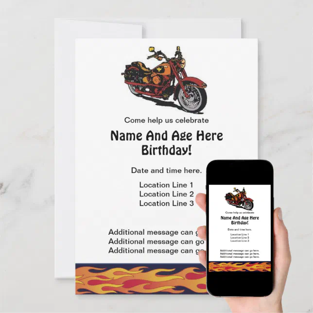 Motorcycle Birthday Invites | Zazzle