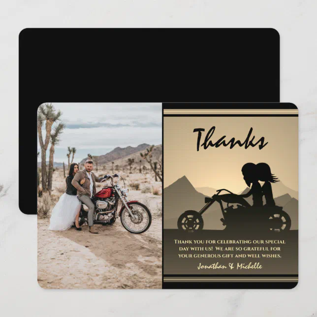 Motorcycle Couple Mountain Photo Wedding Thank You Card | Zazzle