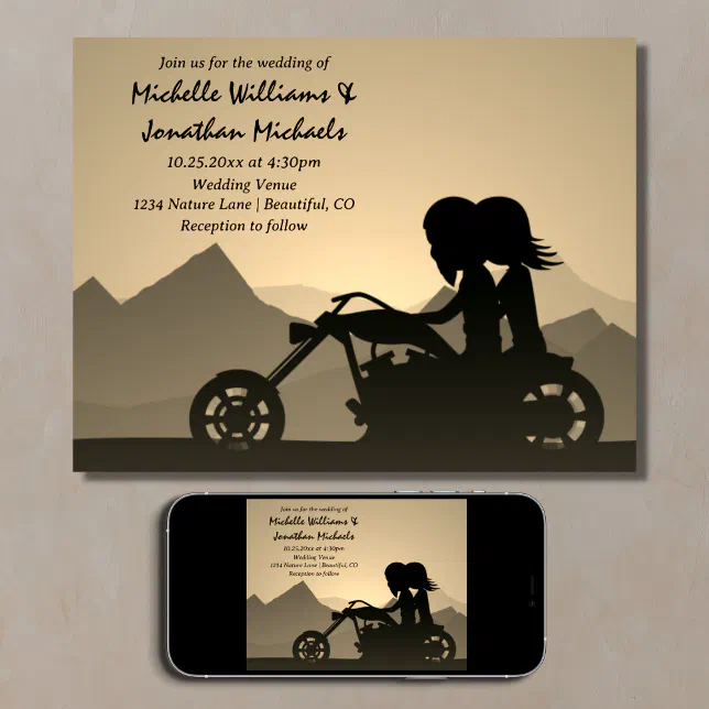 Motorcycle Couple Mountain Wedding Invitation | Zazzle