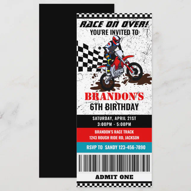 Motorcycle, dirt bike birthday ticket invitation | Zazzle