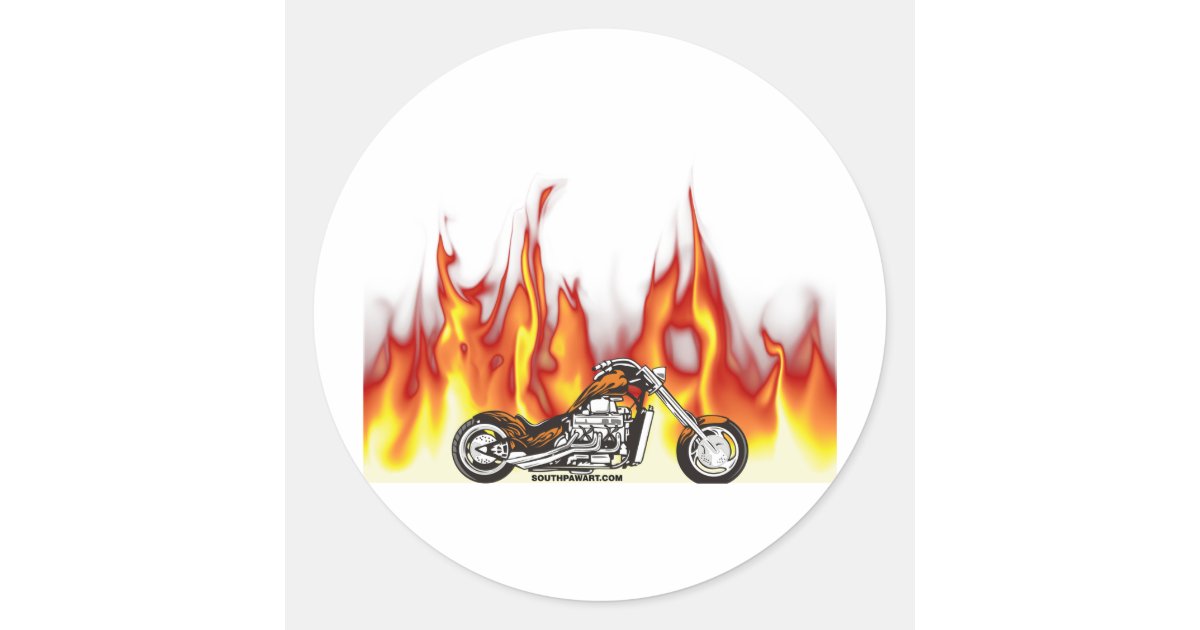 Motorcycle Fire Classic Round Sticker | Zazzle