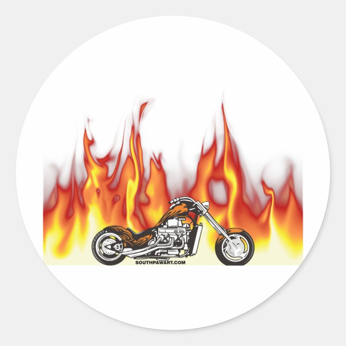 Motorcycle Fire Classic Round Sticker | Zazzle.com