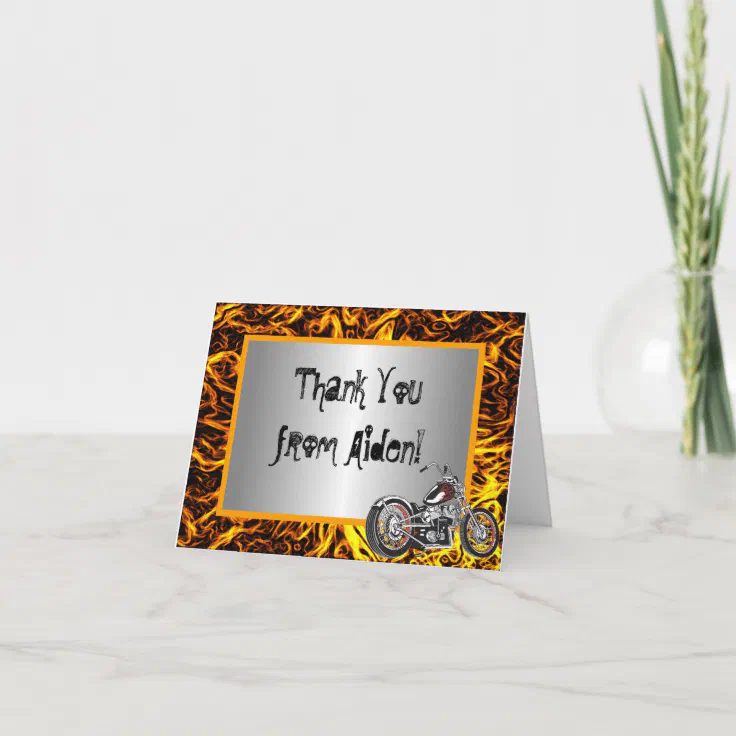 Motorcycle Flames Thank You Note Card | Zazzle