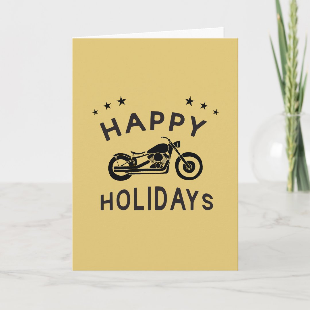 Motorcycle Happy Holidays Retro Card | Zazzle