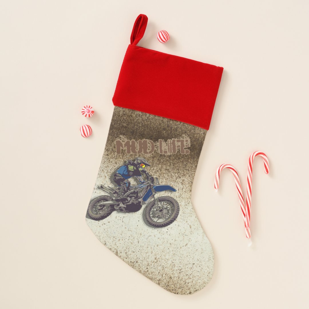 Motorcycle Man Dirt Bike Mud Life Mud Bogging Christmas Stocking | Zazzle