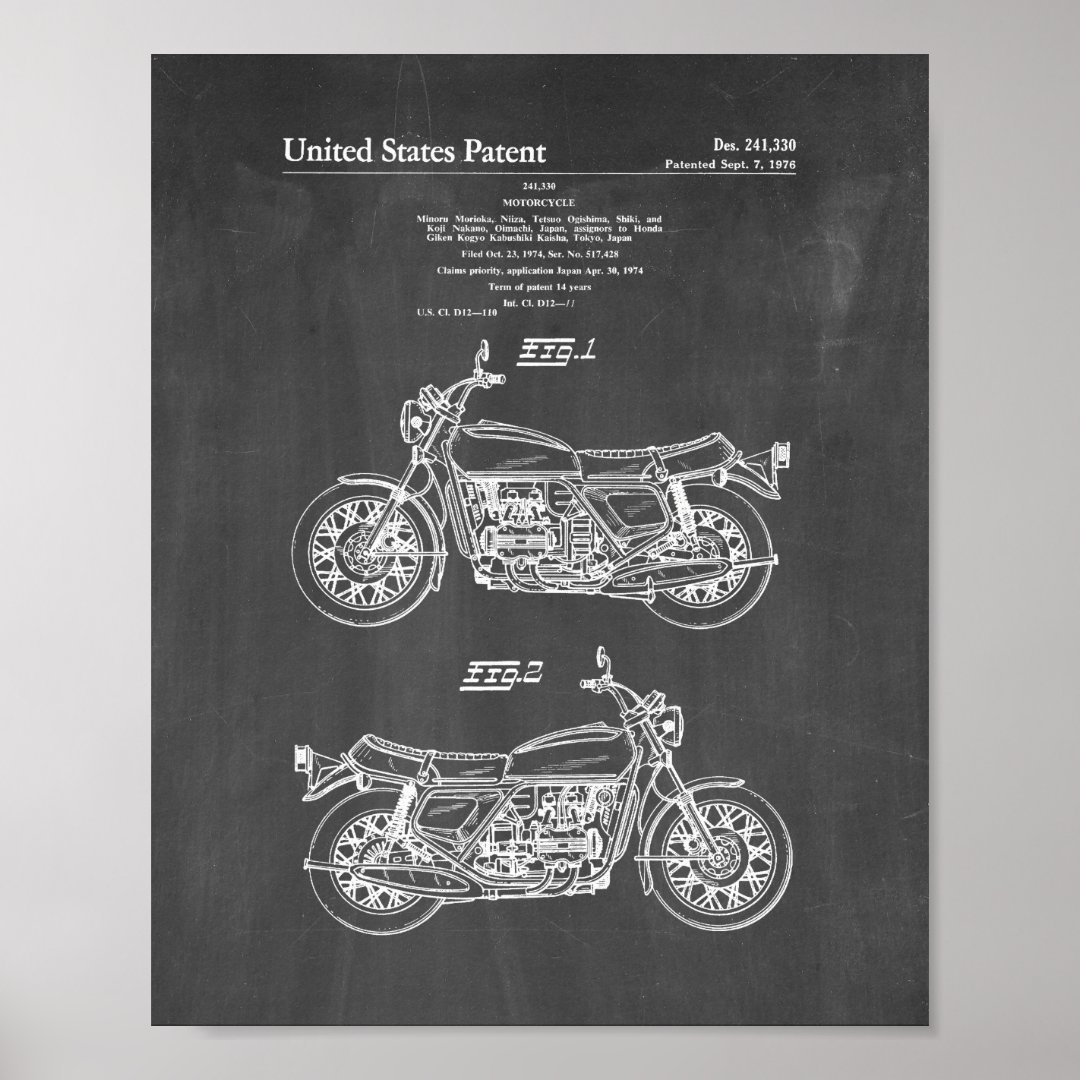 Motorcycle Patent - Chalkboard Poster | Zazzle