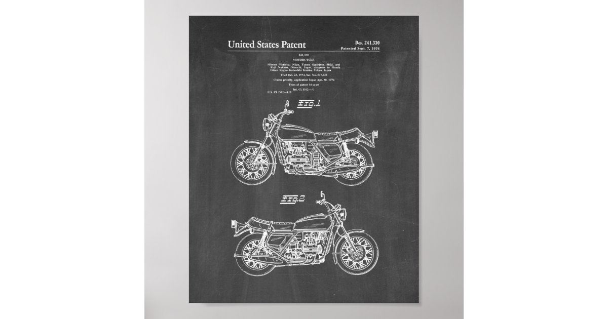 Motorcycle Patent - Chalkboard Poster | Zazzle