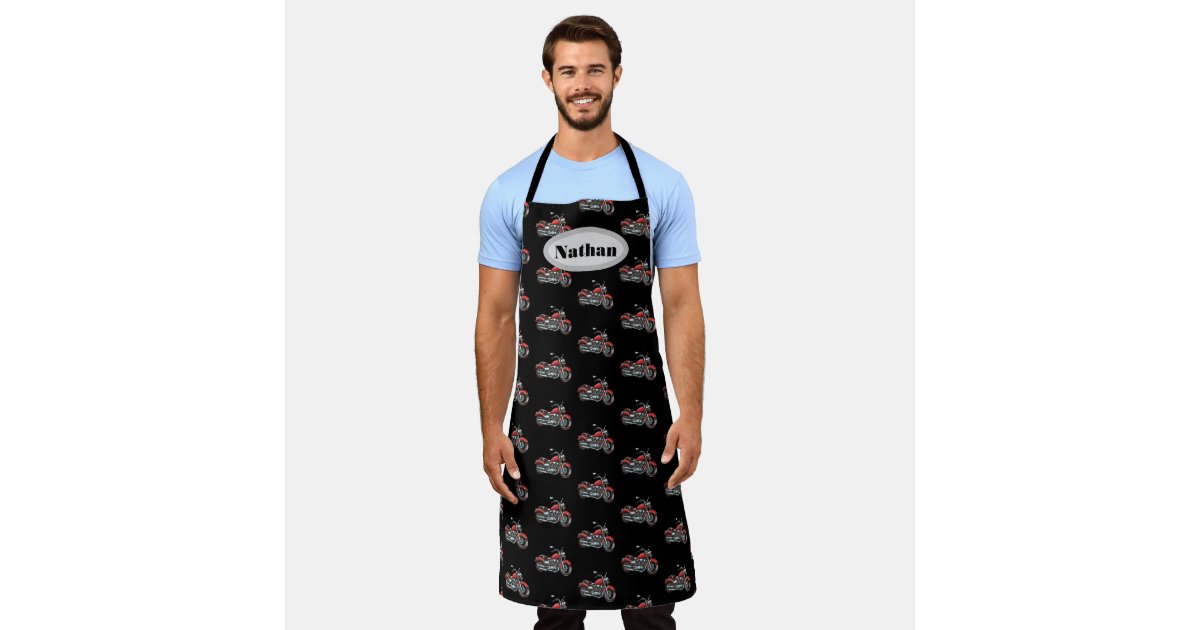 Motorcycle Pattern Personalized Apron | Zazzle