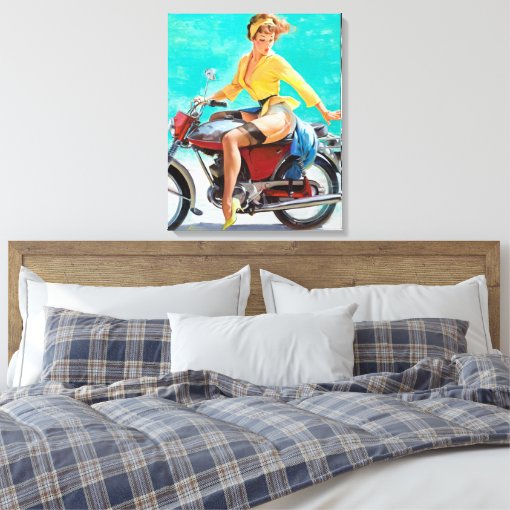 Motorcycle Pin Up Canvas Print | Zazzle