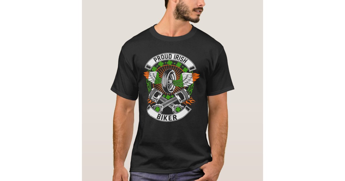 Motorcycle Proud Irish Biker Distressed St T-Shirt | Zazzle
